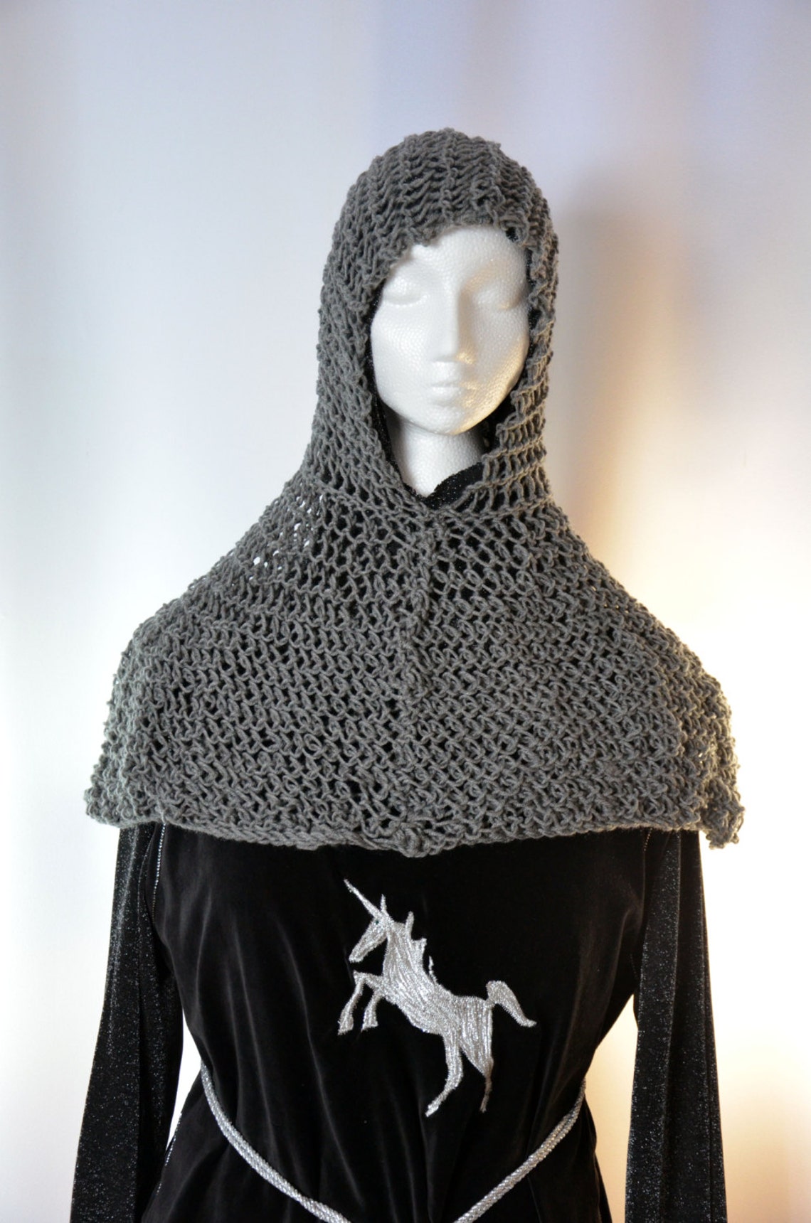 Faux Chain Mail Coif and Collar, a Hand Knit Maille Hood and Cowl, for ...