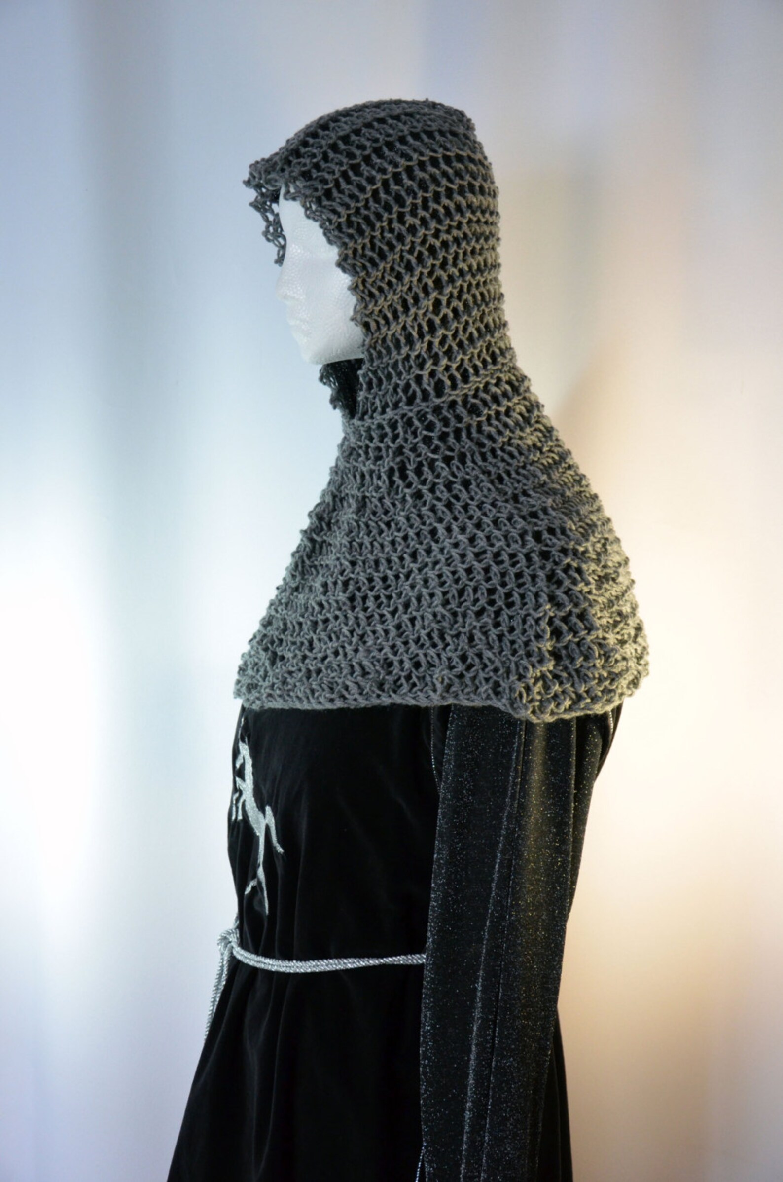 Faux Chain Mail Coif and Collar, a Hand Knit Maille Hood and Cowl, for ...