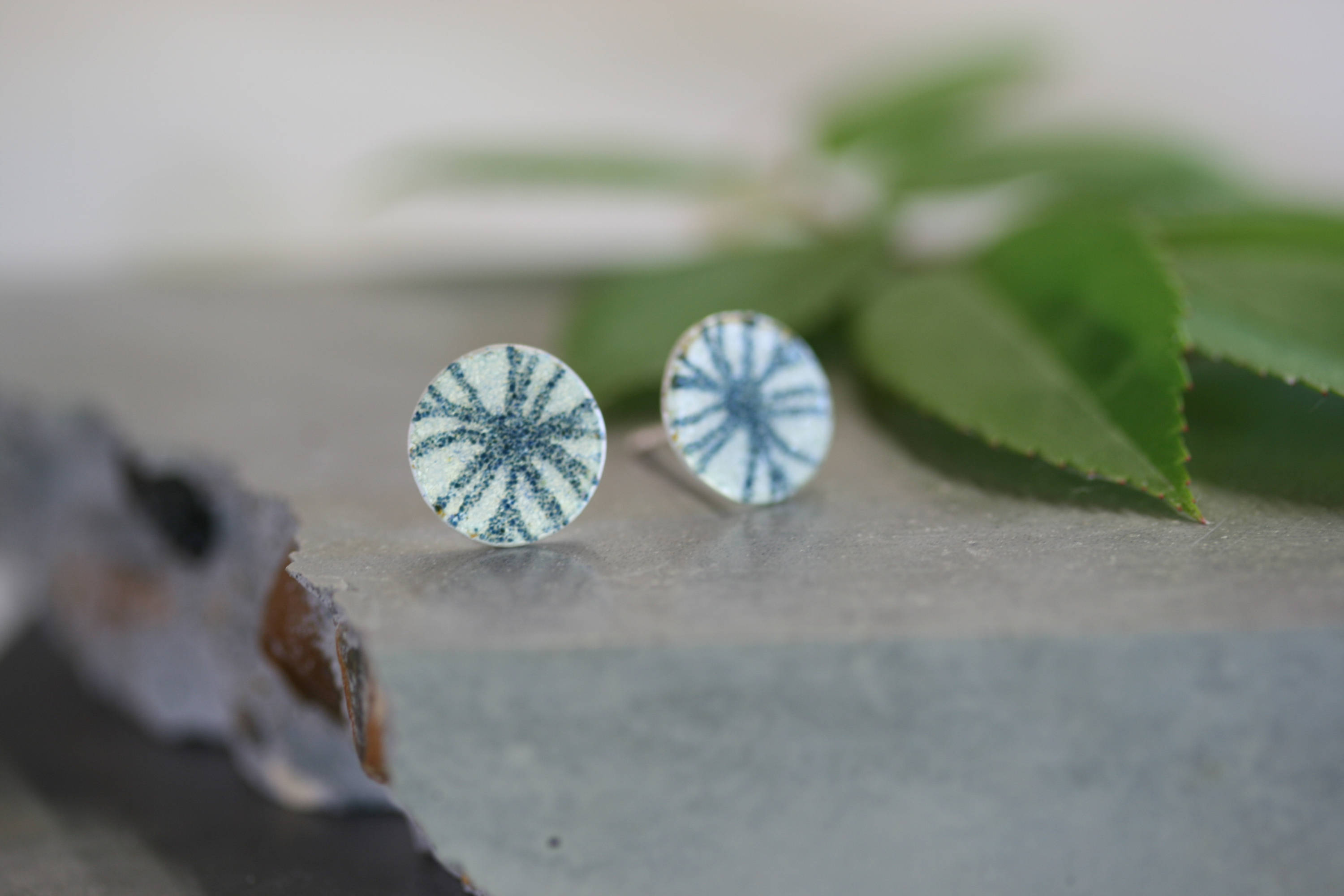 Silver round enamel earrings enamel patterned earrings stud | Etsy