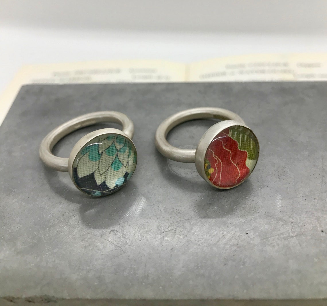 Cabochon ring Flower ring sterling silver ring with bezel | Etsy