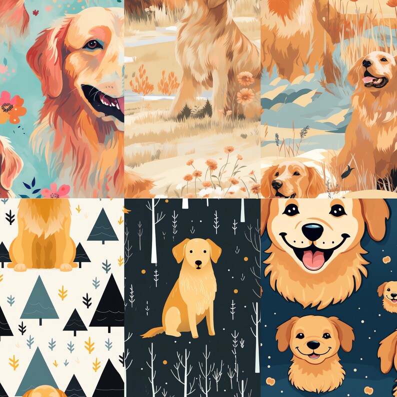19 Golden Retriever Seamless Tile Patterns Instant Digital Downloads ...