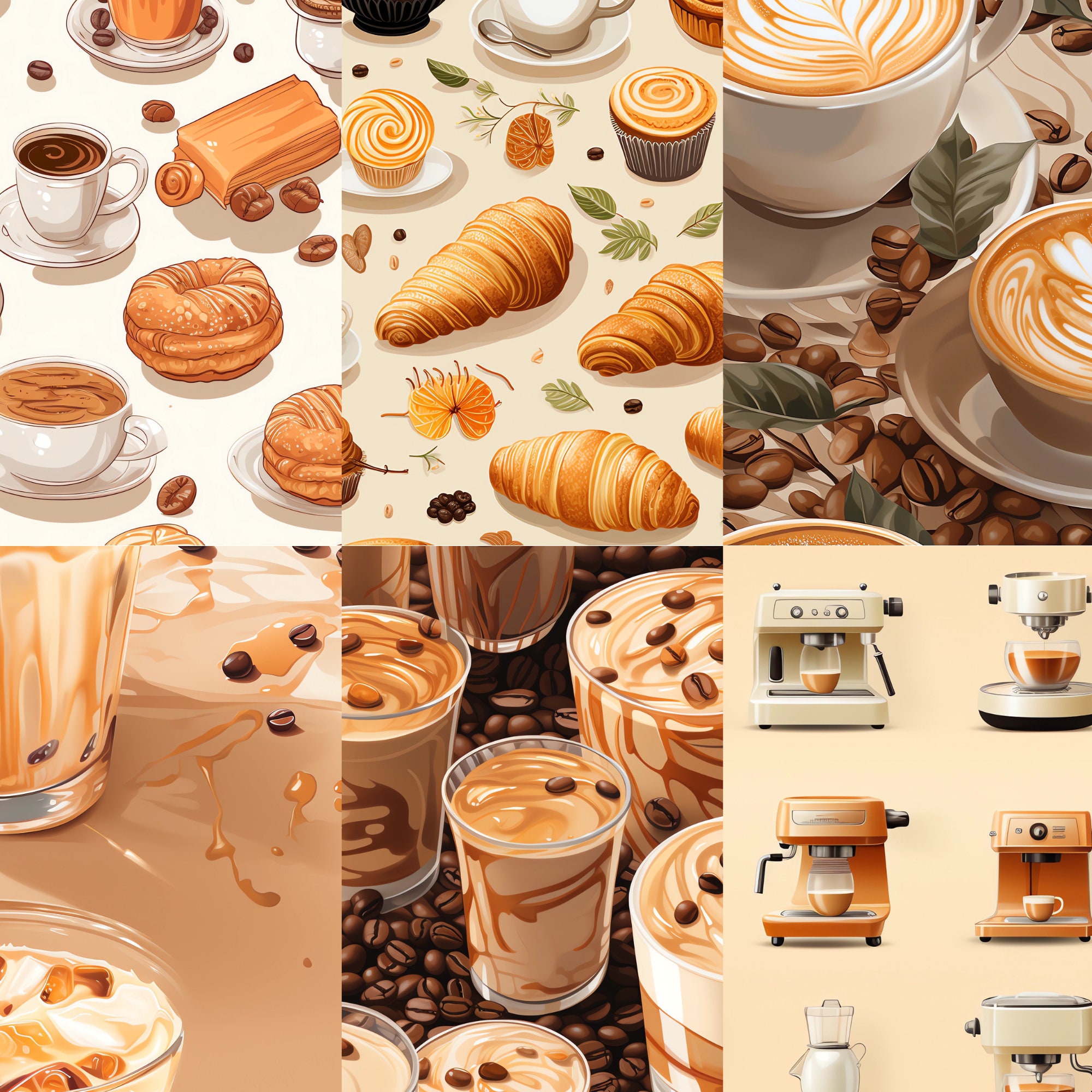 Pack 3 Caffeine Canvas 26 Seamless Tile Digital Coffee Pastry Patterns ...