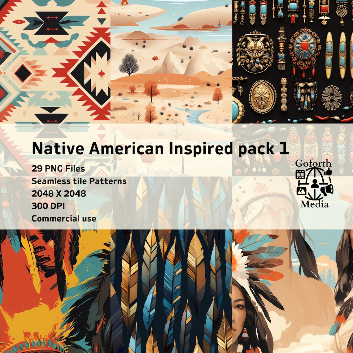 Native Americans Inspired Heritage 29 Seamless Digital Tile Patterns ...