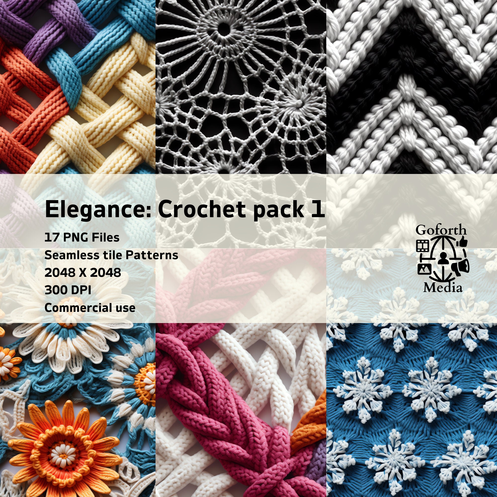Crochet Textures 17 Seamless Tile Digital Patterns Holiday Seasonal ...