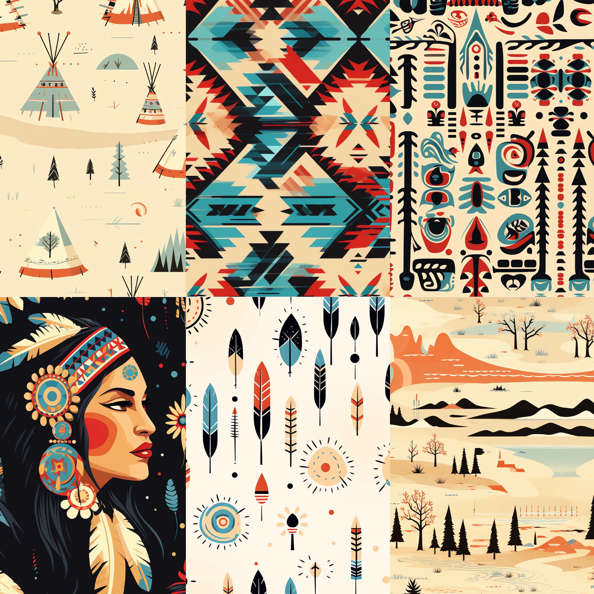 Native Americans Inspired Heritage: 35 Seamless Digital Tile Patterns ...