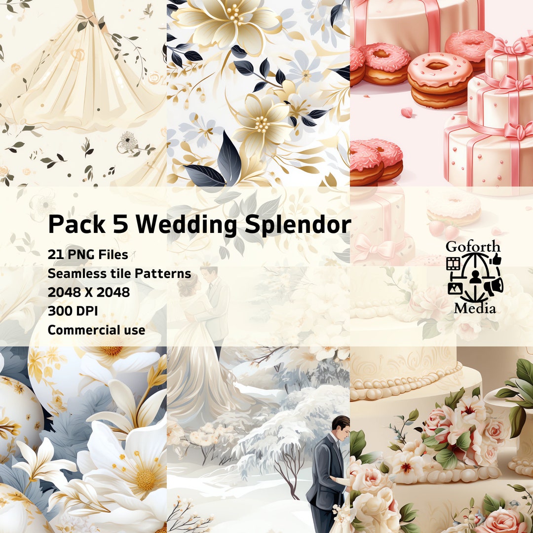 Pack 5 Wedding Splendor 21 Seamless Wedding Tile Patterns Seasonal ...