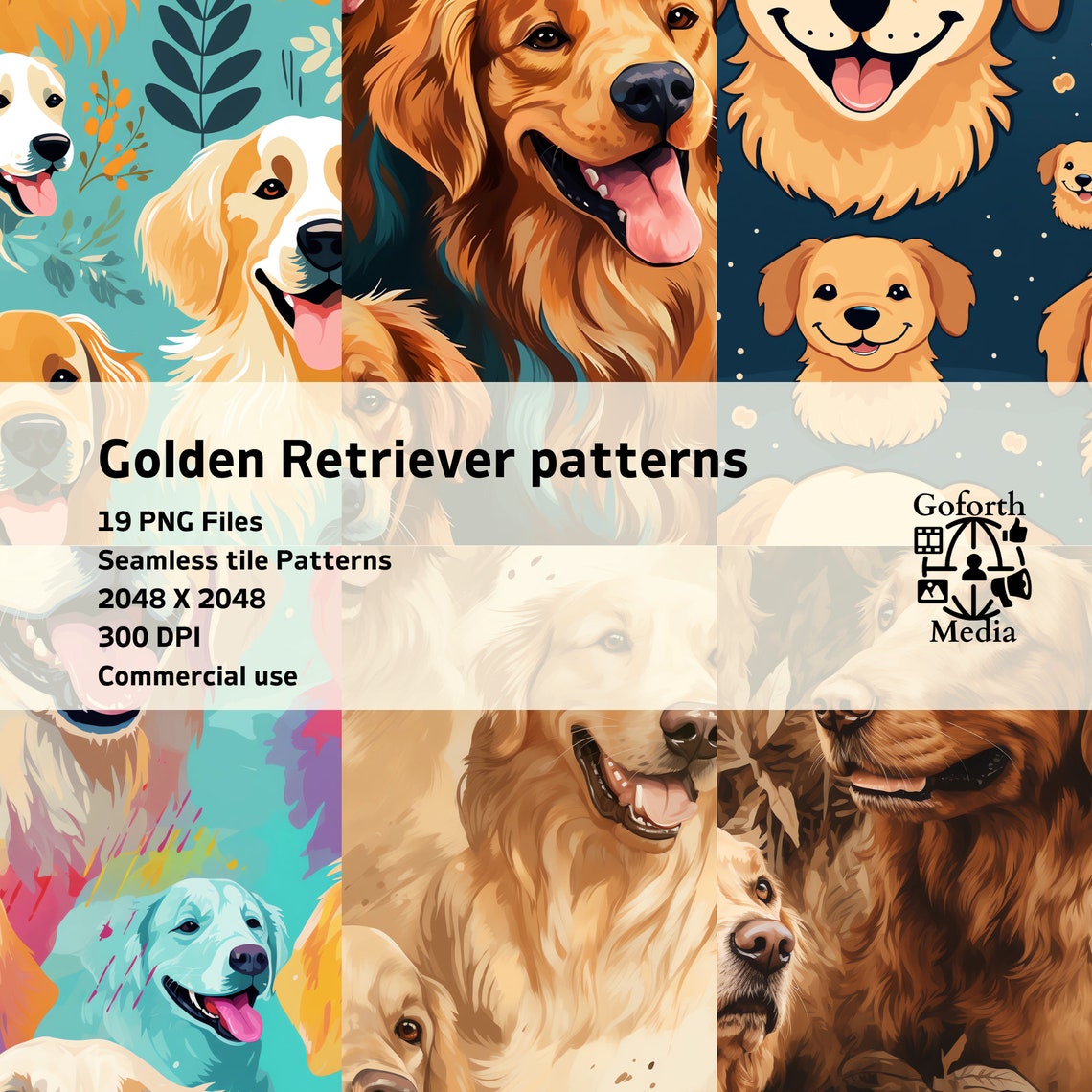 19 Golden Retriever Seamless Tile Patterns Instant Digital Downloads ...