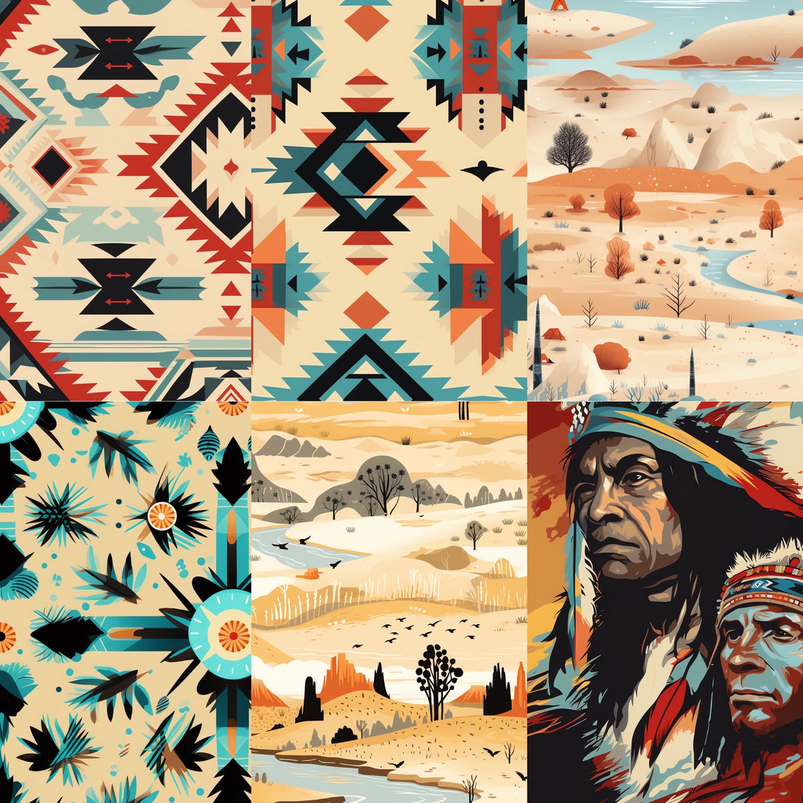 Native Americans Inspired Heritage 29 Seamless Digital Tile Patterns ...