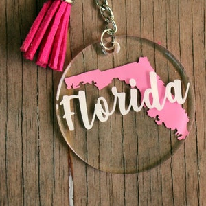 Florida Key Chain, Florida Acrylic Round Key Chain, Resin Coated ...