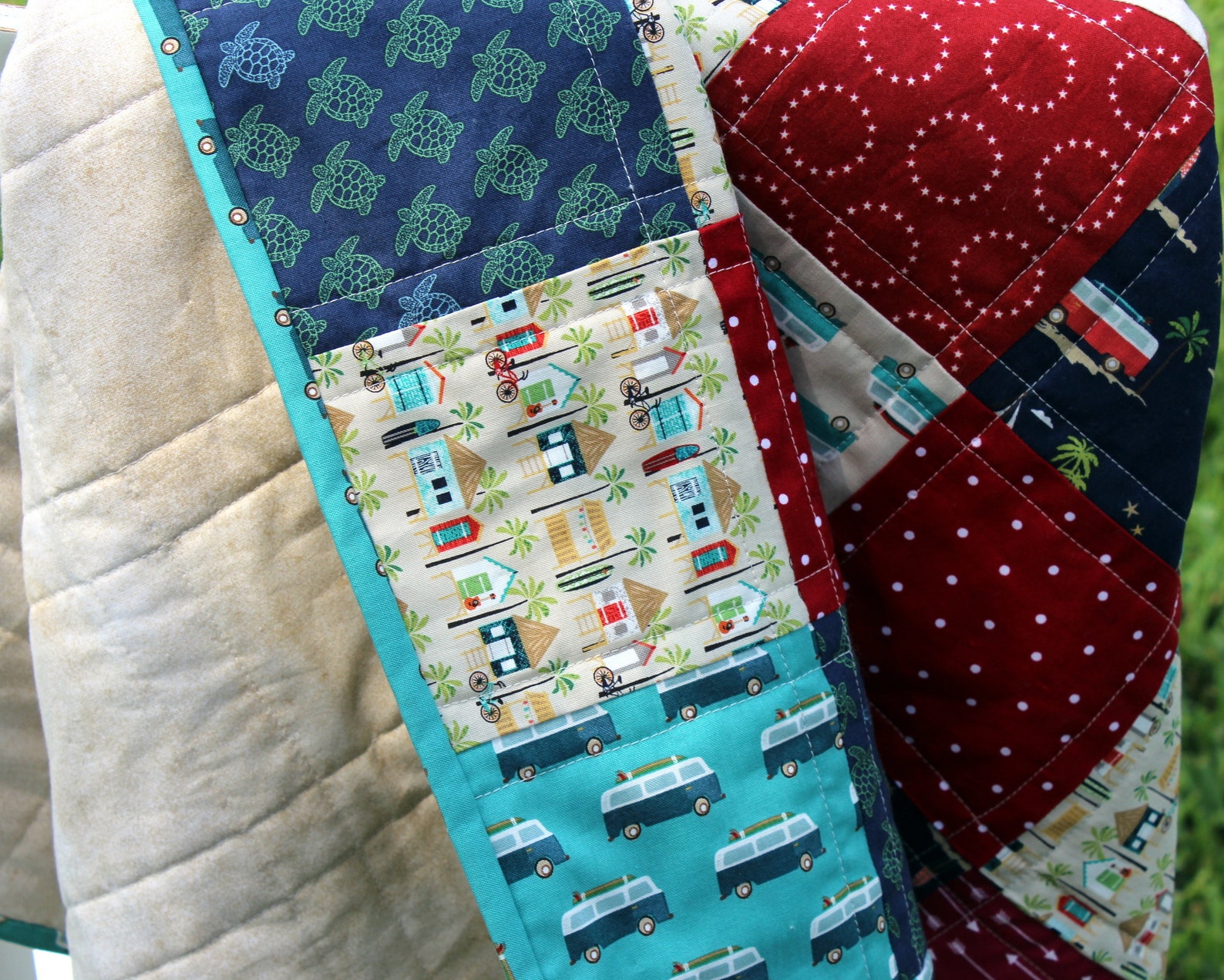 Baby Boys Beach Quilt VW Bus Vacation Quilt Red Green Teal | Etsy