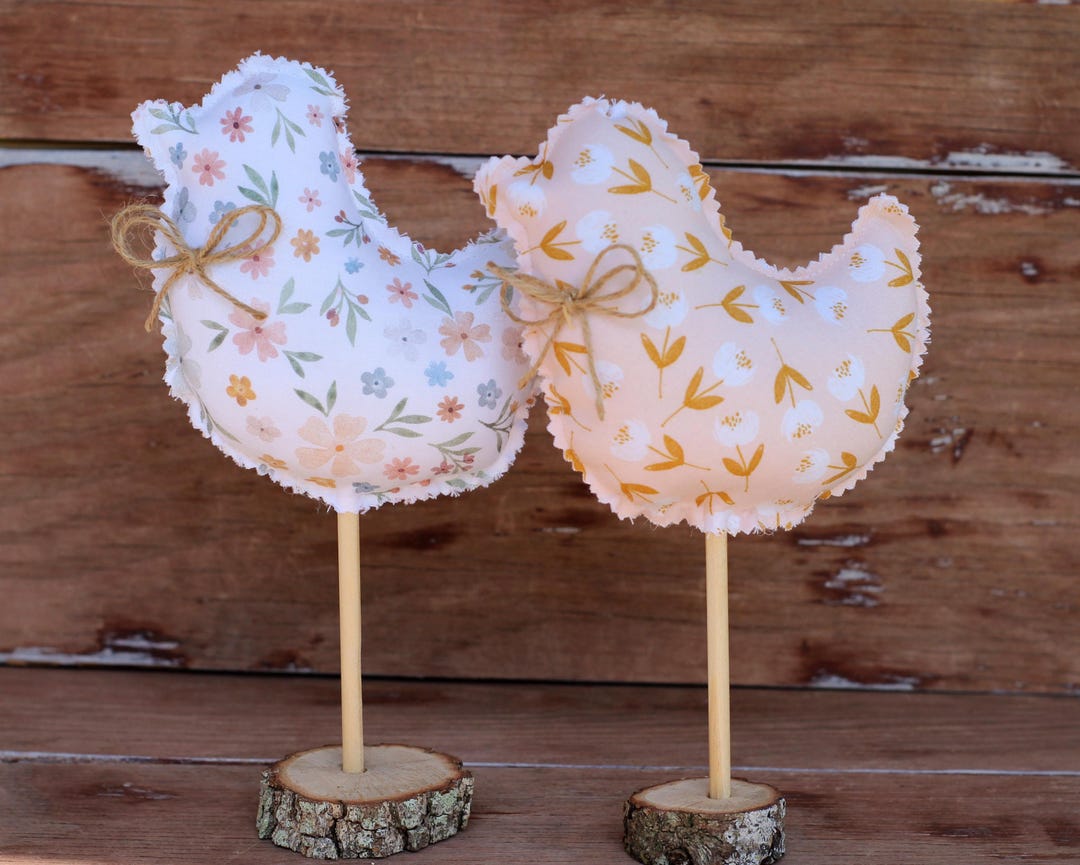 Spring Bird on Stand, Small Cotton Bird for Farmhouse Cottage Chic ...