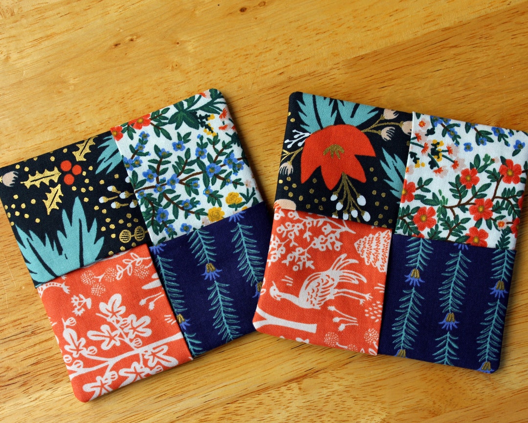 Wine Glass Coaster Set Rifle Paper Co, Floral Gold Orange Blue, Set of ...