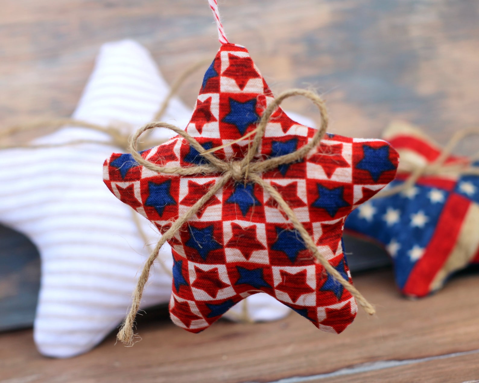 Fabric Stuffed Stars, Farmhouse Patriotic Cotton Stars, Hanging ...