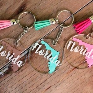 Florida Key Chain, Florida Acrylic Round Key Chain, Resin Coated ...