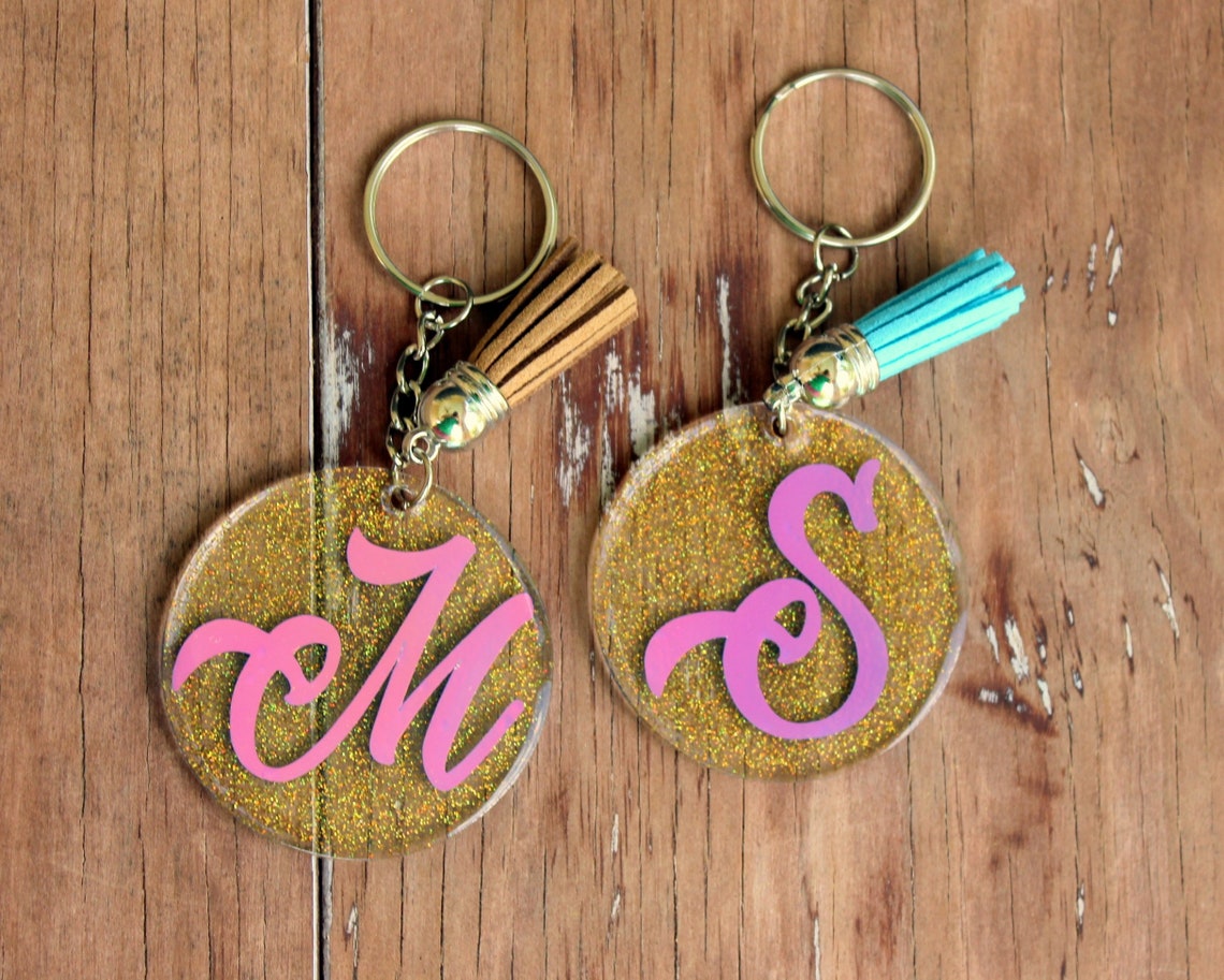 Personalized Holographic Vinyl Key Chain Initial Keychain - Etsy