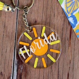 Florida Sunshine Key Chain, Florida Acrylic Round Key Chain, Resin ...