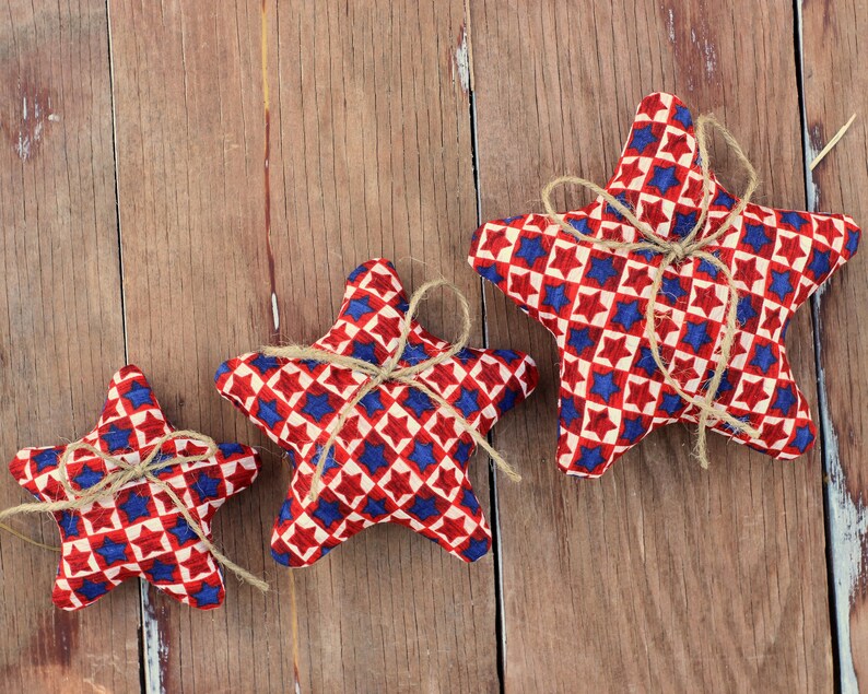 Fabric Stuffed Stars, Farmhouse Patriotic Cotton Stars, Hanging ...