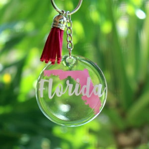 Florida Key Chain, Florida Acrylic Round Key Chain, Resin Coated ...