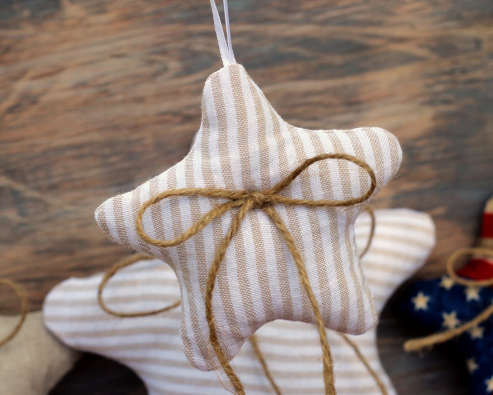 Fabric Stuffed Stars, Farmhouse Patriotic Cotton Stars, Hanging ...