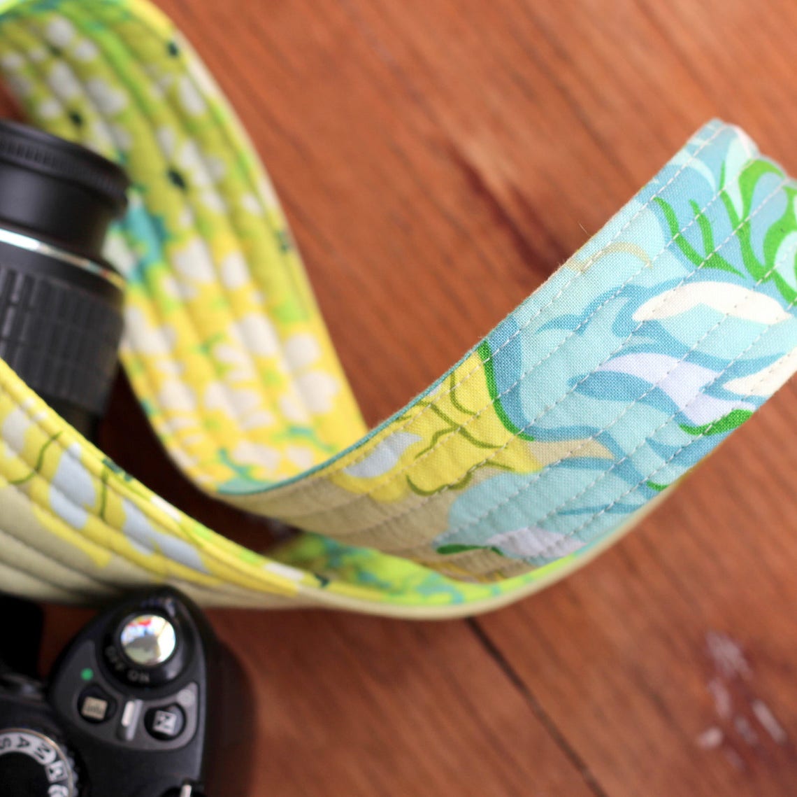 Blue Yellow Floral Camera Strap, Dslr Camera Strap, Modern Camera Strap ...