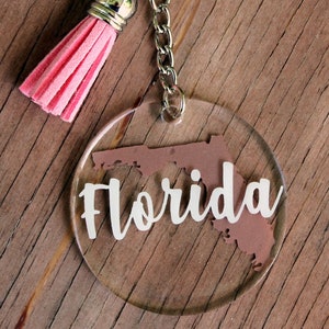Florida Key Chain, Florida Acrylic Round Key Chain, Resin Coated ...
