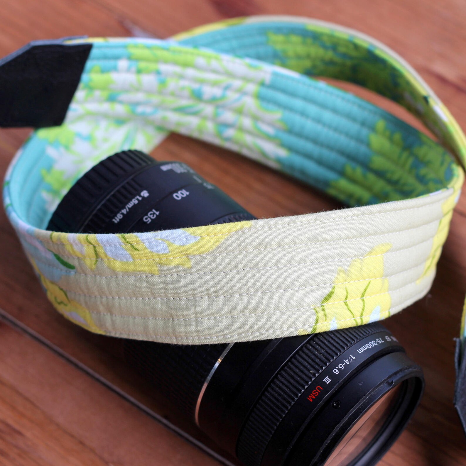 Blue Yellow Floral Camera Strap, Dslr Camera Strap, Modern Camera Strap ...