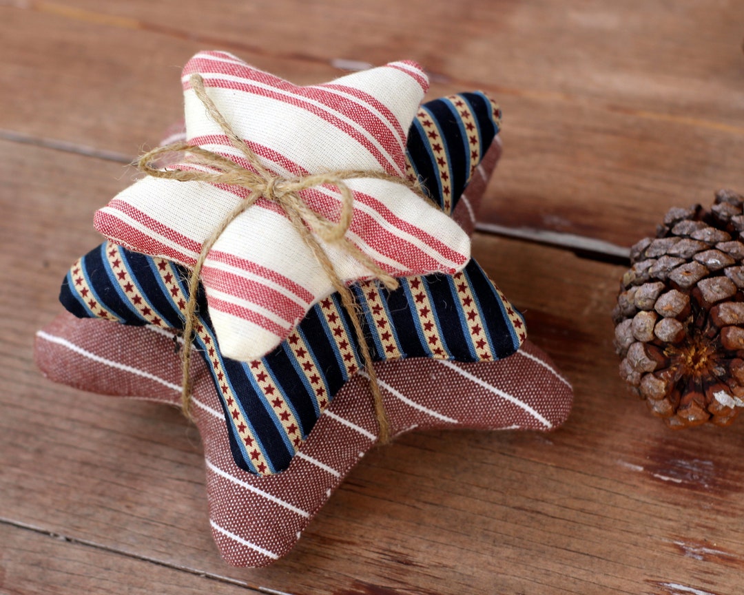 Fabric Stars, Set of 3 Vintage Look Handcrafted Cotton Stuffed Stars ...