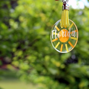 Florida Sunshine Key Chain, Florida Acrylic Round Key Chain, Resin ...