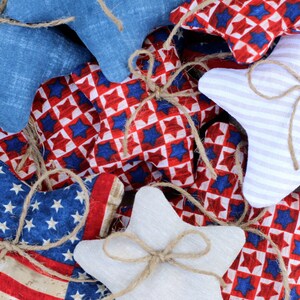 Fabric Stuffed Stars, Farmhouse Patriotic Cotton Stars, Hanging ...