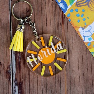 Florida Sunshine Key Chain, Florida Acrylic Round Key Chain, Resin ...