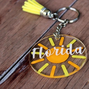 Florida Sunshine Key Chain, Florida Acrylic Round Key Chain, Resin ...
