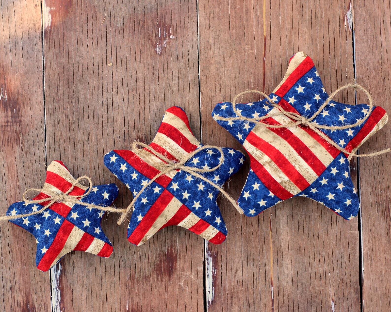 Fabric Stuffed Stars, Farmhouse Patriotic Cotton Stars, Hanging ...