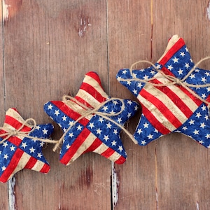 Fabric Stuffed Stars, Farmhouse Patriotic Cotton Stars, Hanging ...