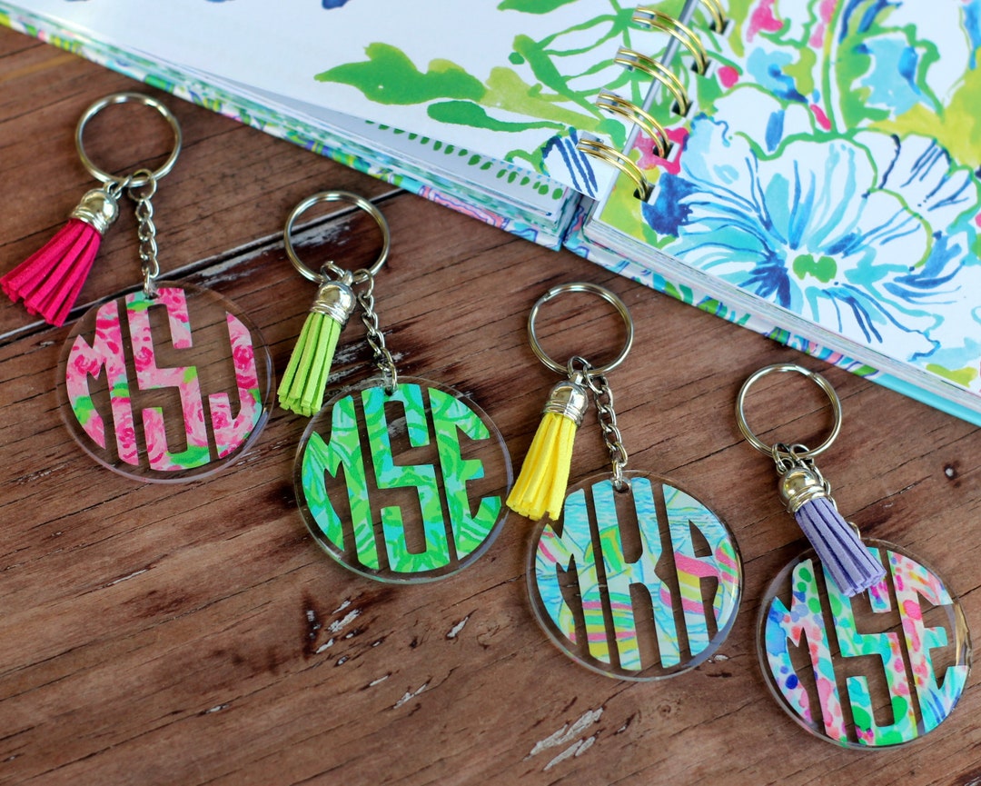 Monogrammed Personalized Key Chain, LP Inspired Floral Acrylic Keychain ...