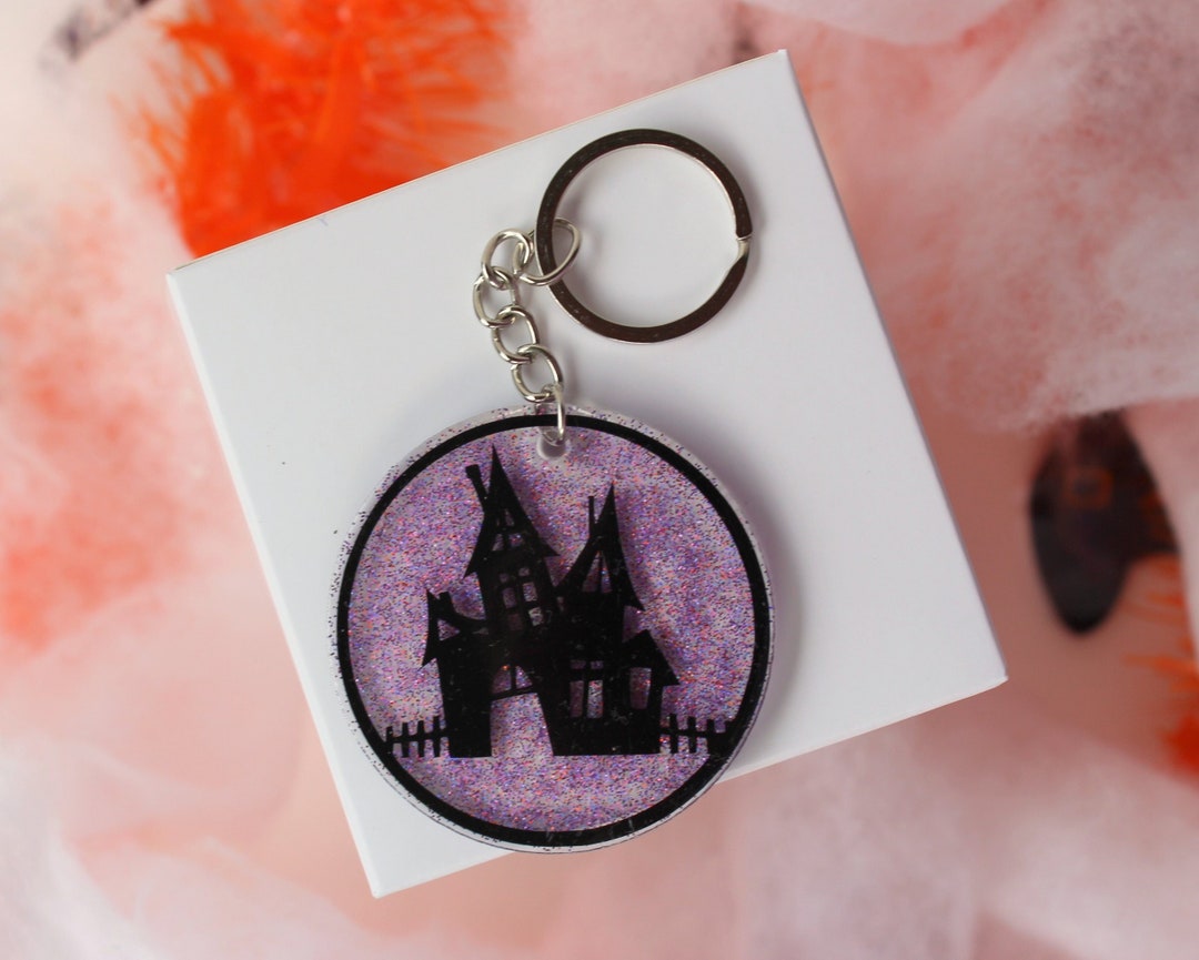Scary Haunted House Key Chain Round Acrylic Keychain With - Etsy