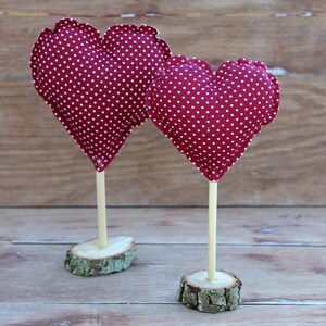 Fabric Stuffed Heart on Stand, Farmhouse Valentine Cotton Hearts ...