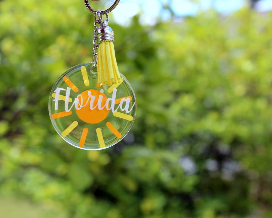 Florida Sunshine Key Chain, Florida Acrylic Round Key Chain, Resin ...