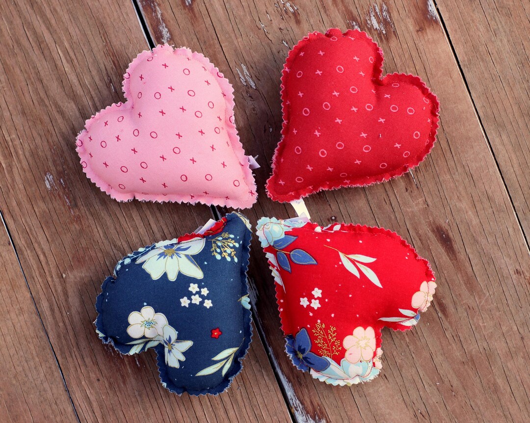 Fabric Stuffed Hearts in Red or Blue Floral, Pink or Red X's and O's ...