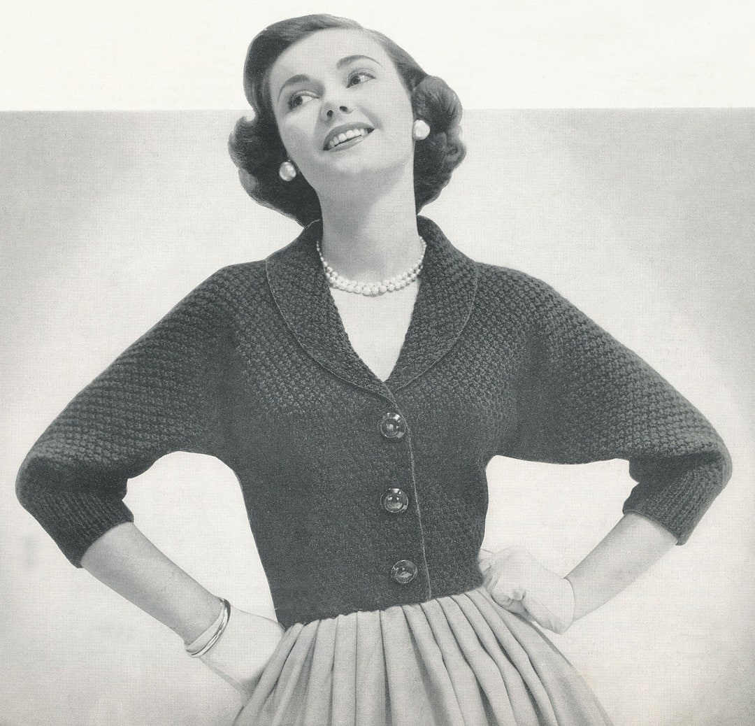 KNITTING PATTERN Vintage Dolman Sleeve Jacket Short Cardigan Sweater 07 ...