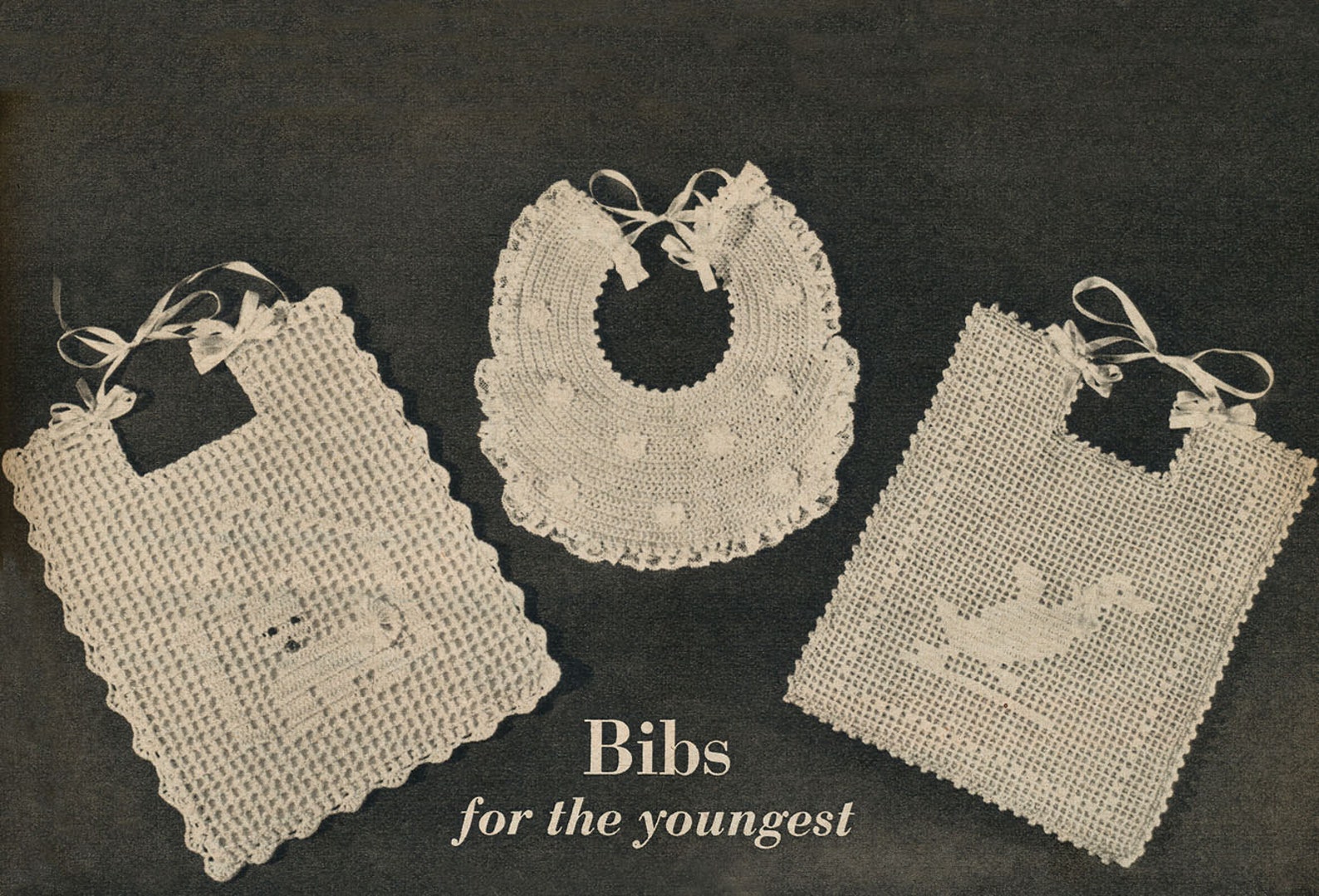 CROCHET PATTERN Vintage Filet Crochet Baby Toddler Bibs Puppy Duck ...