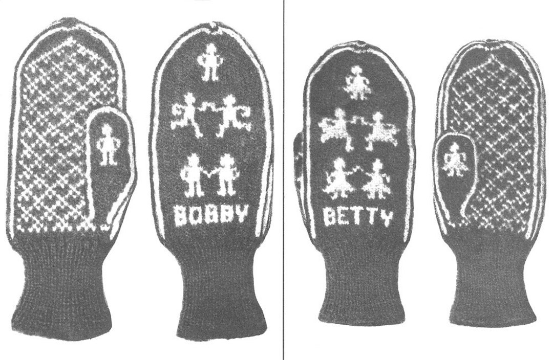 KNITTING PATTERN Vintage Dancing Boys Girls Fair Isle Mittens Children ...