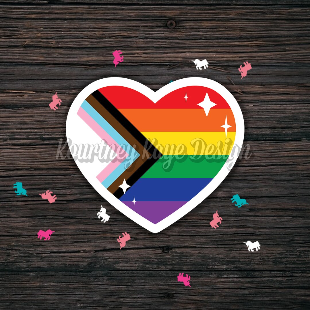 Progress Pride Flag Sticker, Pride Stickers Cute, Pride Heart Sticker, LGBTQ Stickers, Love is ...