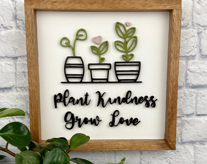 Wooden Sign, Plant Sign, Plant Lover, Wall Decor, Grow Love, Farmhouse ...