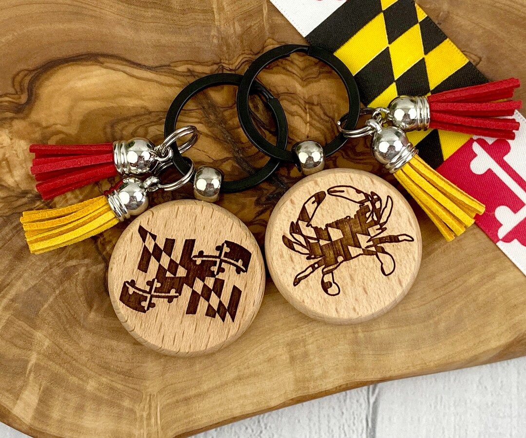 Maryland Keychain, Engraved, Maryland Flag, Crab, Key Fob, Double Sided ...