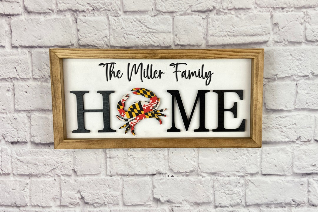 Personalized Maryland Crab HOME Sign, Wall Decor, Maryland Flag, Home ...