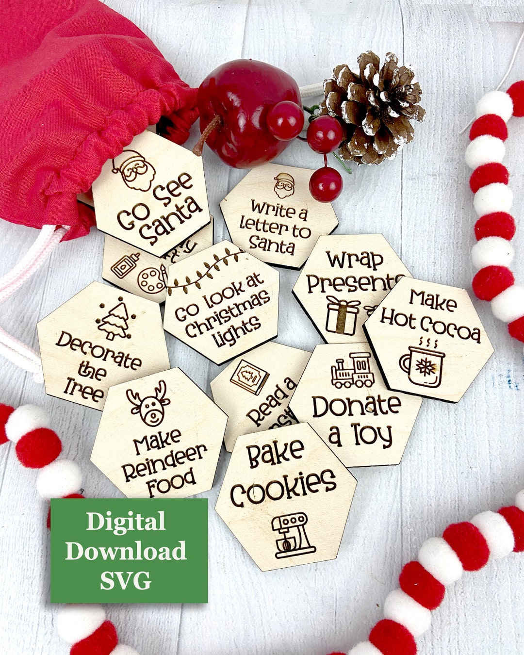 Christmas Activity Tokens, SVG Digital Download, Holiday Fun, Glowforge ...