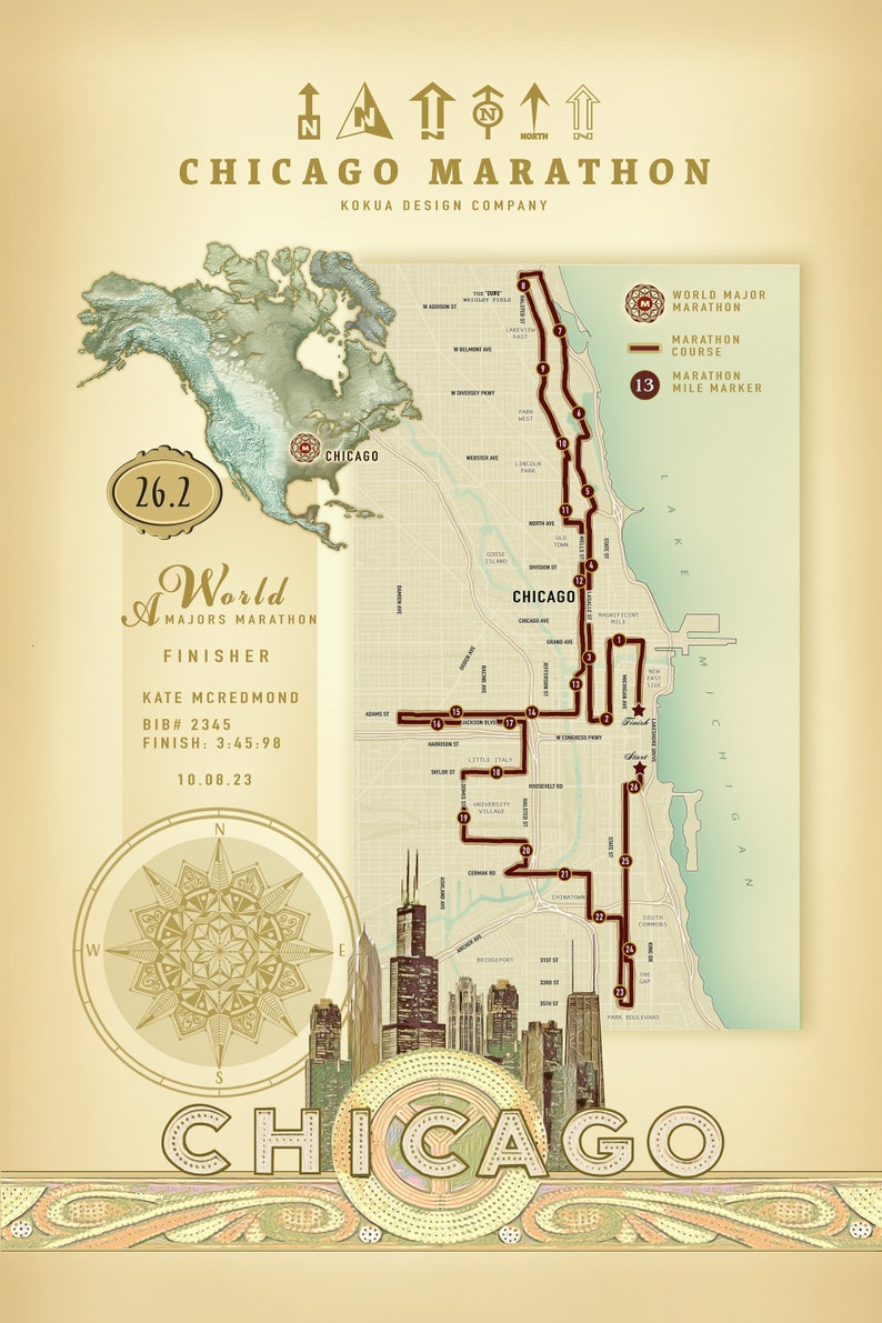 Personalized Chicago Marathon Map Art - Etsy