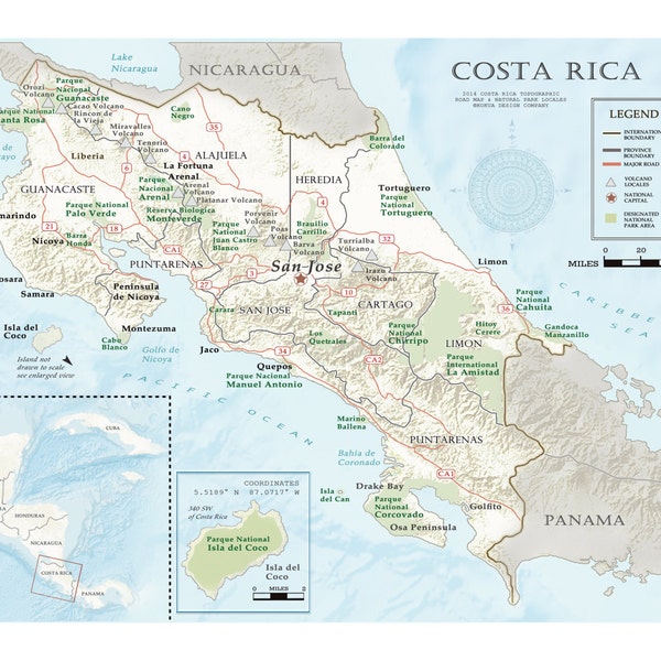Road Map of Costa Rica - Etsy