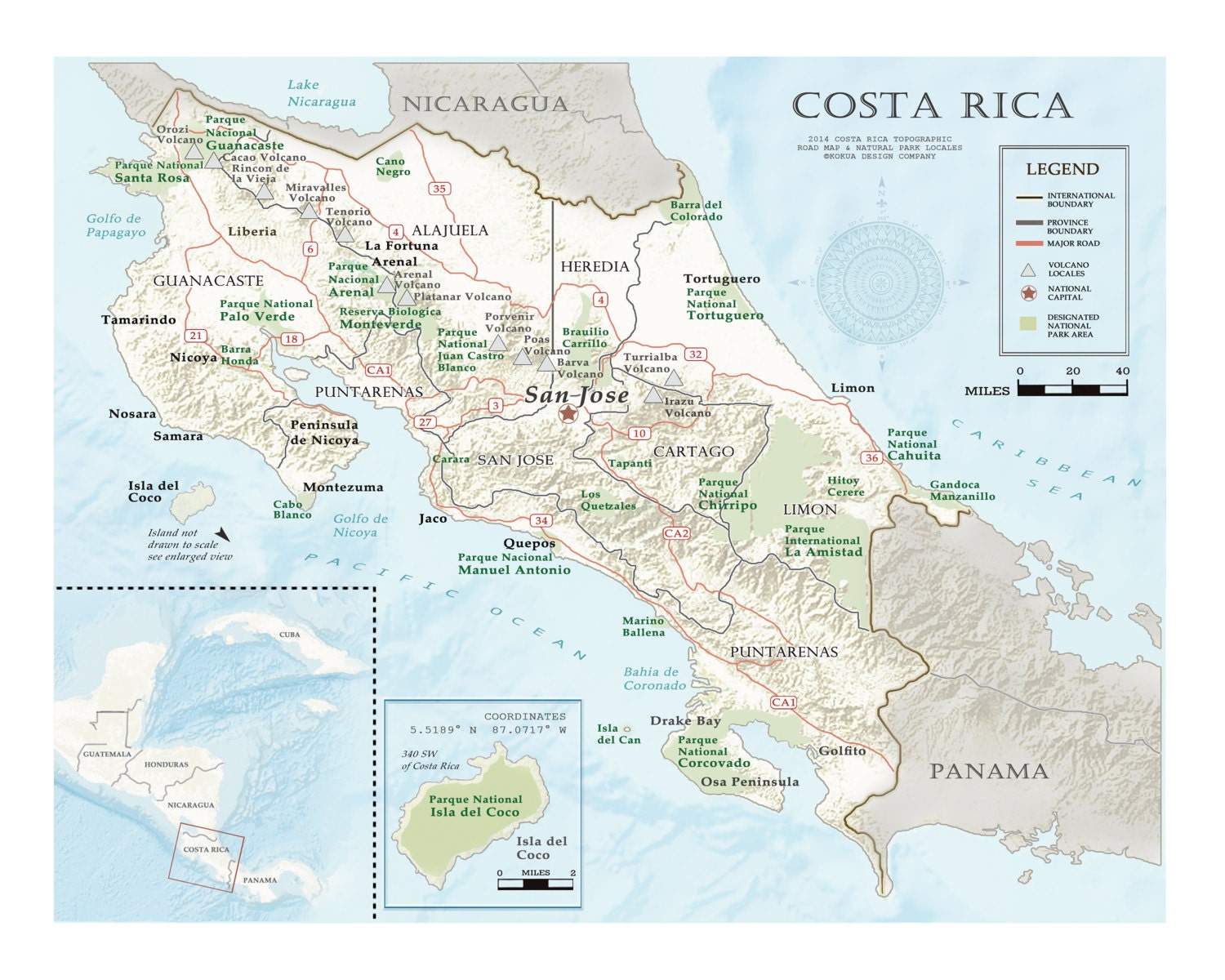 Costa Rica 11x14 Road Map - Etsy