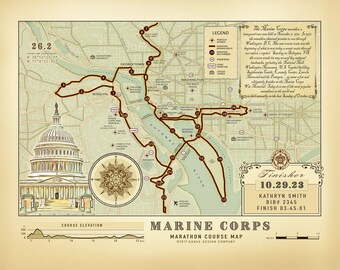 The Marine Corps Marathon 11x14 lincoln Memorial Course Map - Etsy